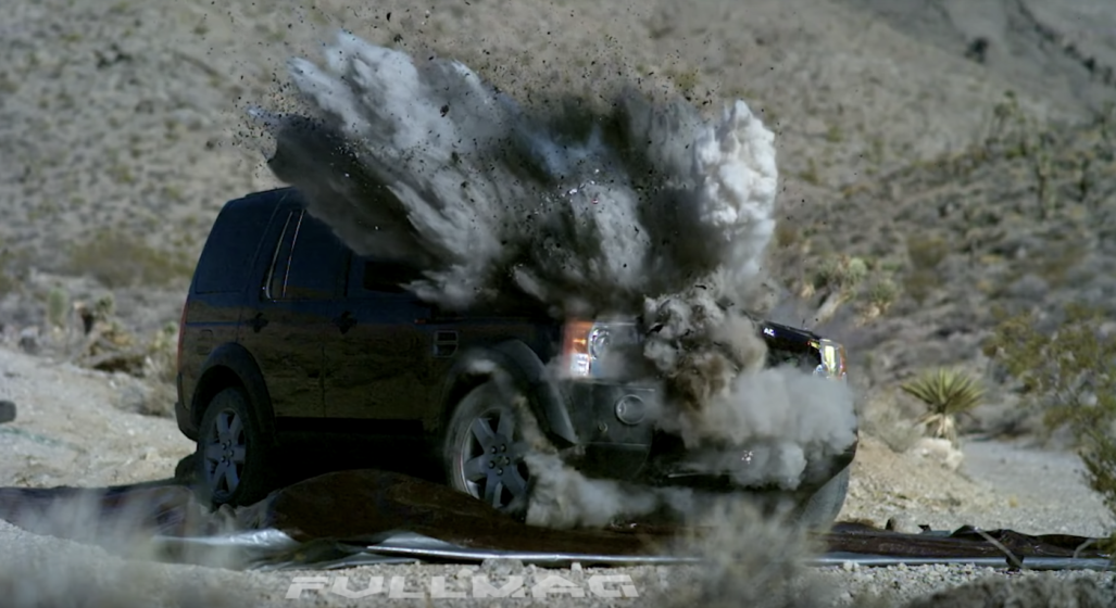 Land Rover Shot By A Tank In Super Slow Motion