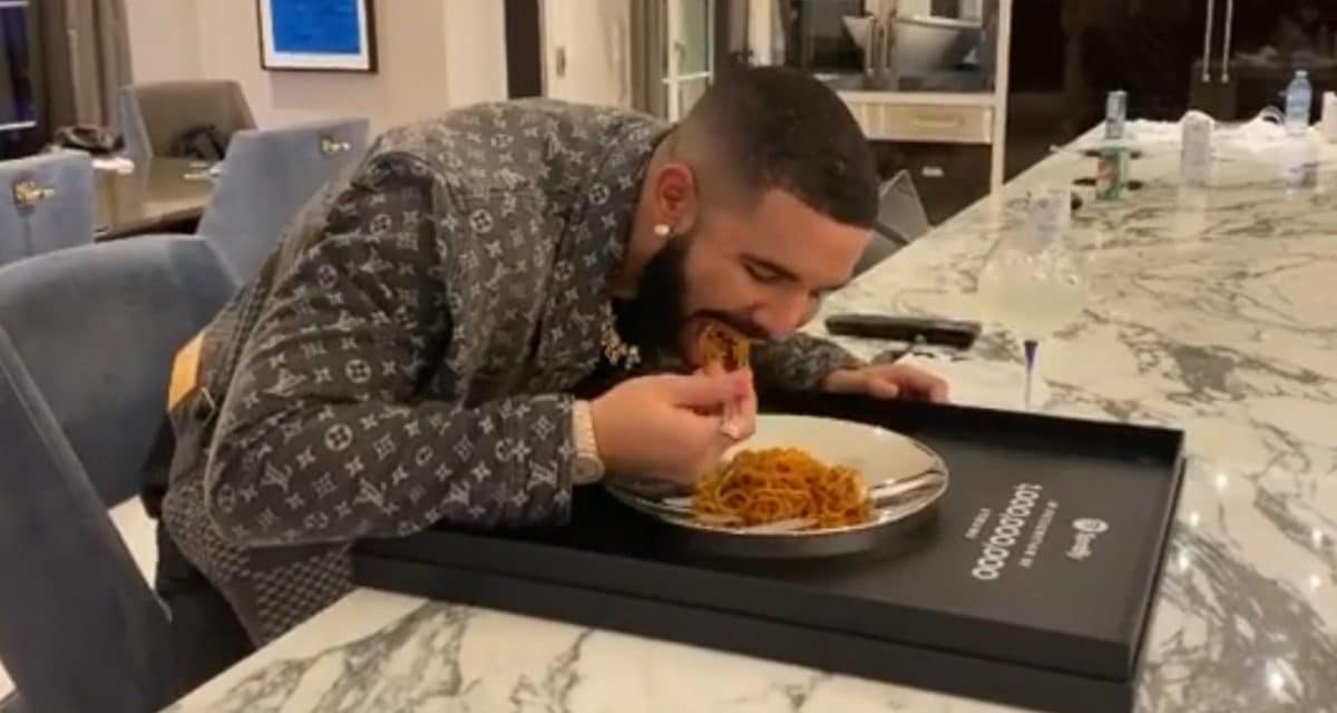 Drake Eats Pasta Out Of Spotify Plaque For A Billion Streams