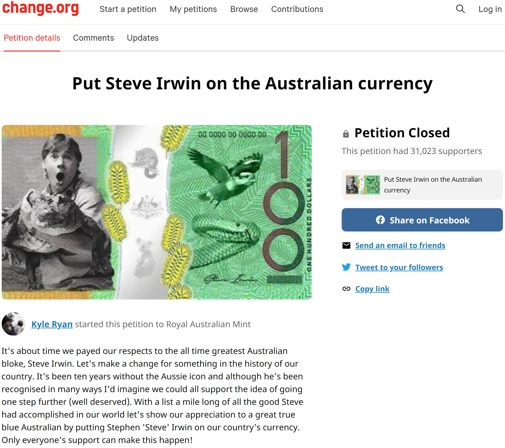 There Are Petitions To Print Steve Irwin On The Aussie $5 Note